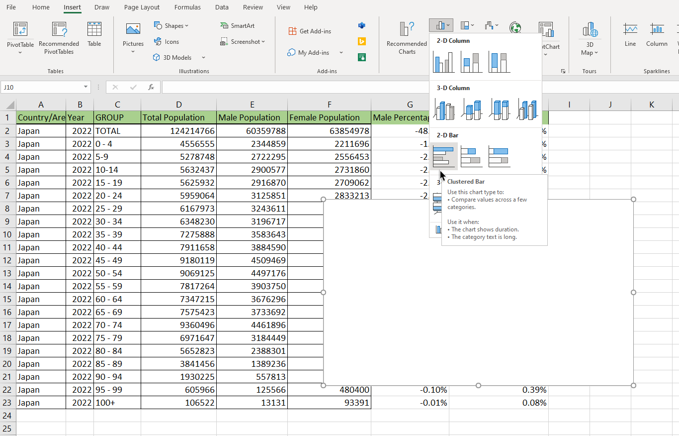 How to Create a Population Pyramid Chart in Excel - Sheetaki